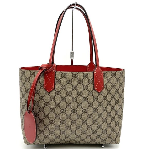 Gucci | Bags | Gucci 37263 Tote Bag Reversible Red Brown Leather Womens ...